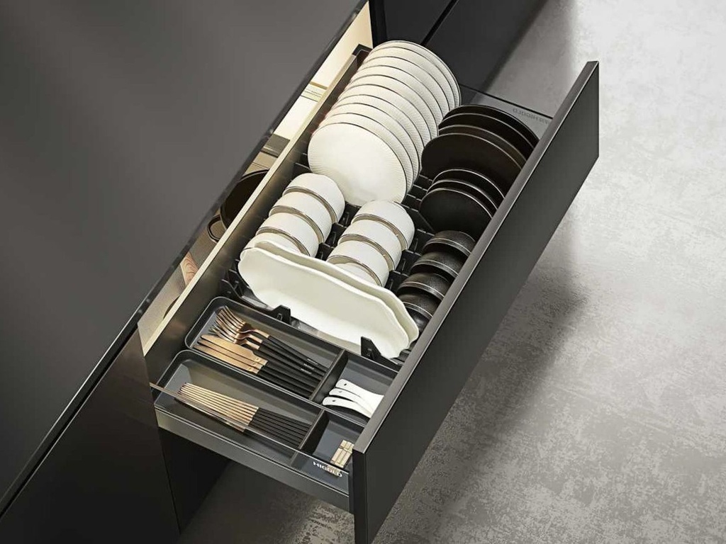 Aluminum & Glass Pull Out Multi Purpose Basket Dish Drawer - Shearer 3. ...